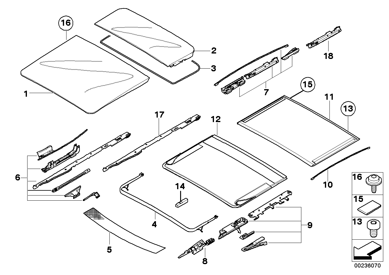 BMW К-т ползунов сдвижной панели потолка Зд 54137155683в BMW ETK ...